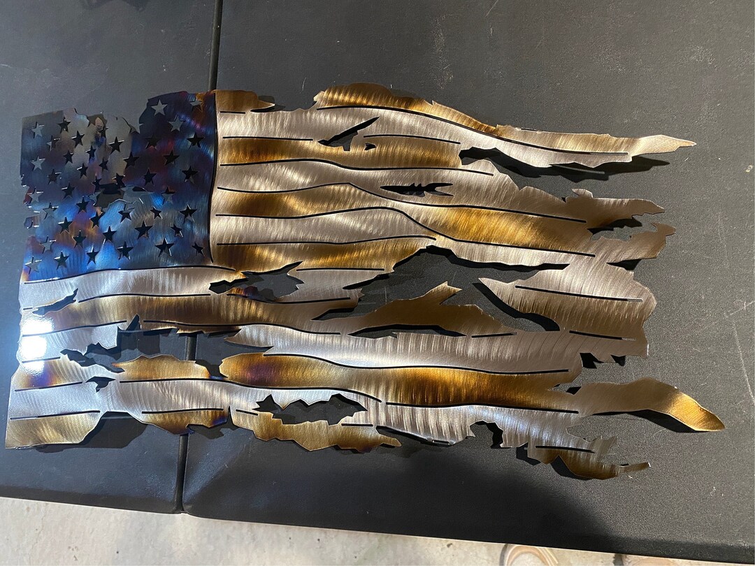 Wavy Battle Worn Tattered American Flag Heat Patina Colors War-torn ...