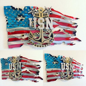 Master Chief Navy American Flag Officially Licensed, Tattered Flag, USN ...