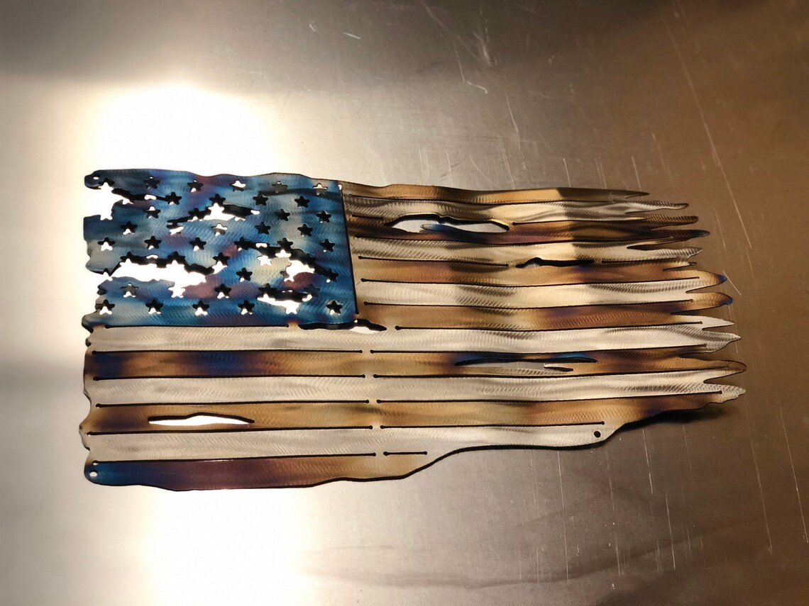 American Metal Flag / Metal Flag / Battle Worn Flag Tattered US Flag ...