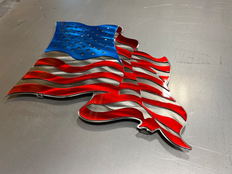 Wavy American Flag, Metal Flag, Patriotic Metal Decor, Steel Flag ...