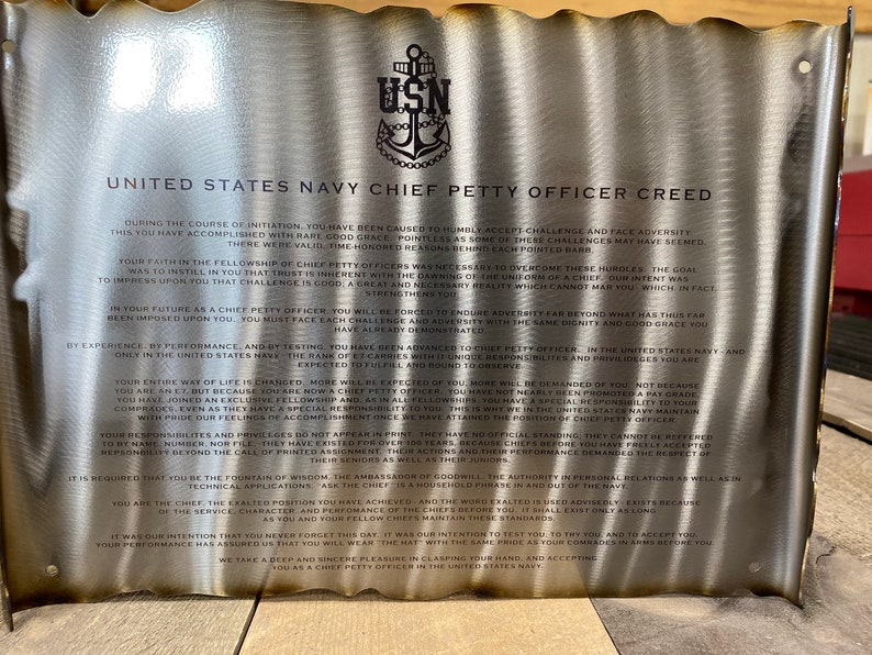 Chief Petty Officer Creed Metal Scroll, US Navy Chief Creed, Navy E7 ...