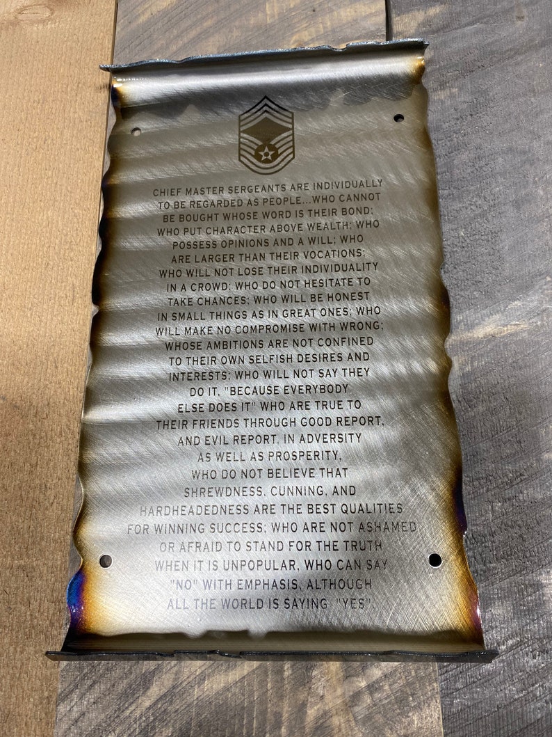 Chief Master Sergeant Creed Metal Scroll, Air Force USAF Cmsgt, Metal ...