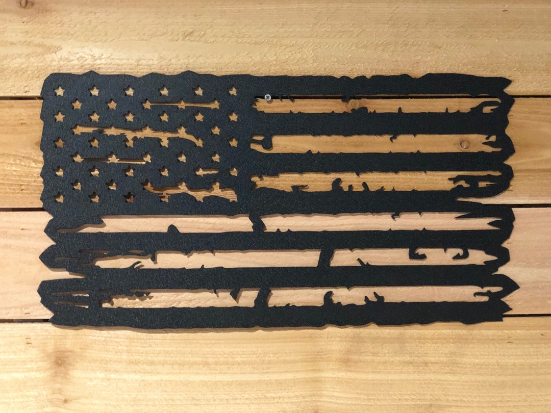 Metal Tattered American Flag, Textured Black American Flag Cutout ...