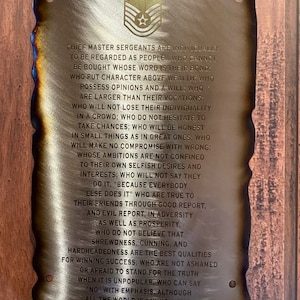 Chief Master Sergeant Creed Metal Scroll, Air Force USAF Cmsgt, Metal ...