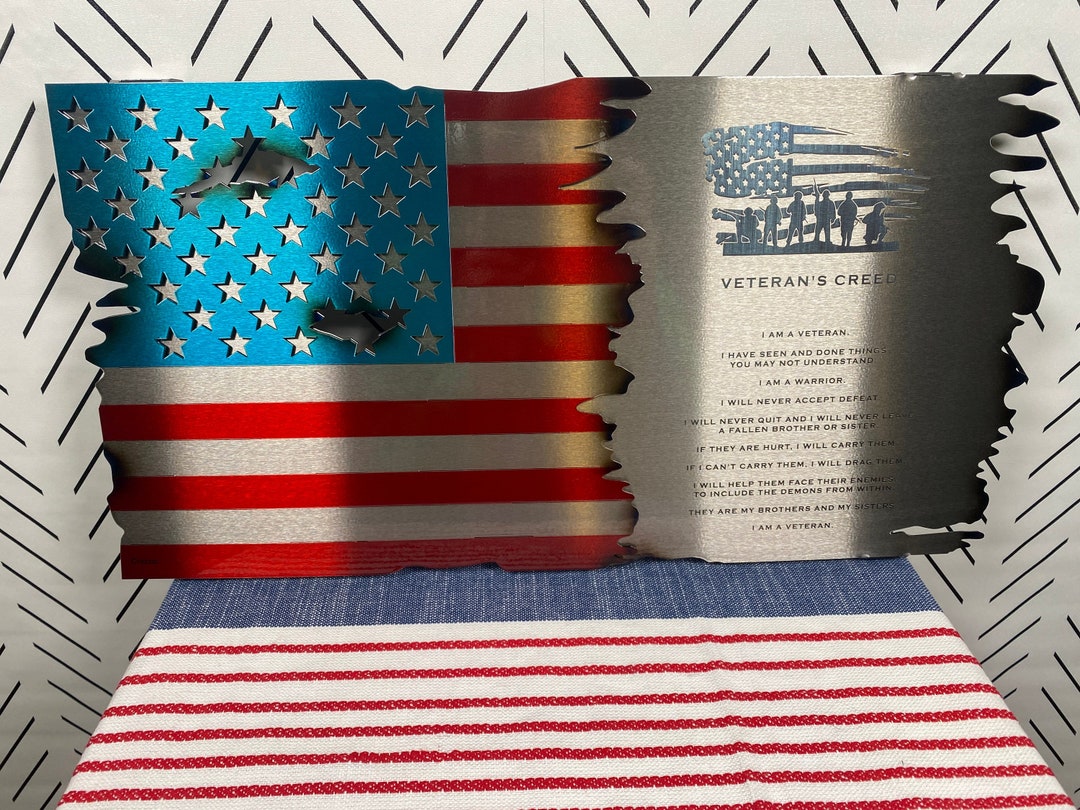 Veteran's Creed American Flag, Armed Forces Gift, Veterans Plaque, Gift ...