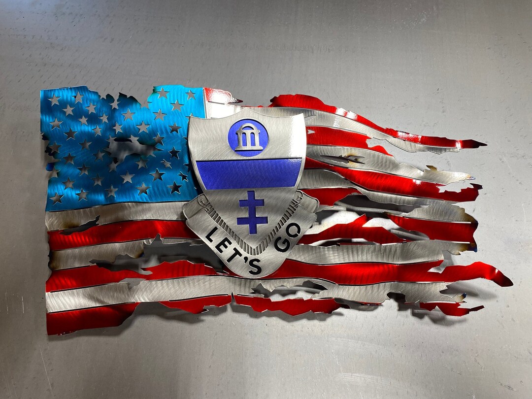 325th Airborne Infantry Regiment Emblem Tattered American Flag, Metal ...
