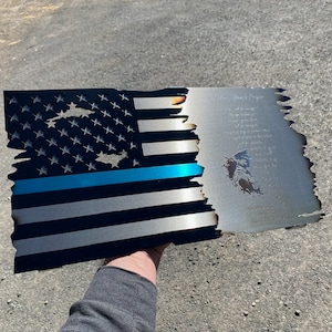 Thin Blue Line Metal American Flag With Policeman's Prayer, Metal Art ...