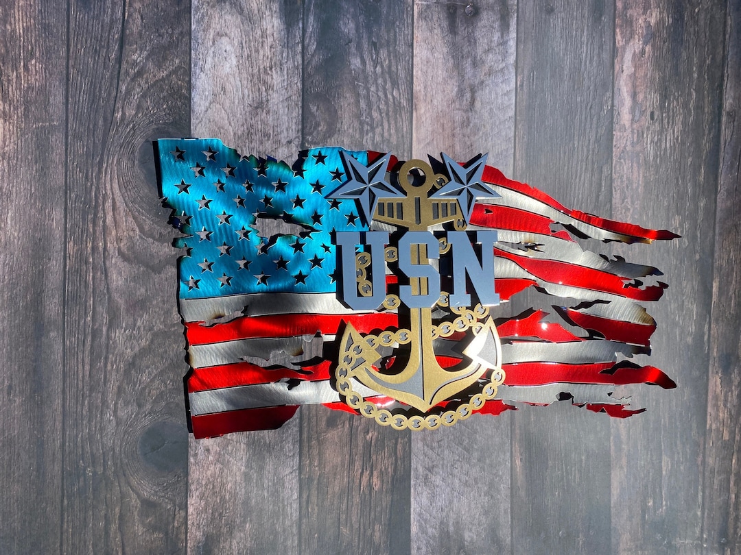 Master Chief Navy American Flag Officially Licensed, Tattered Flag, USN ...