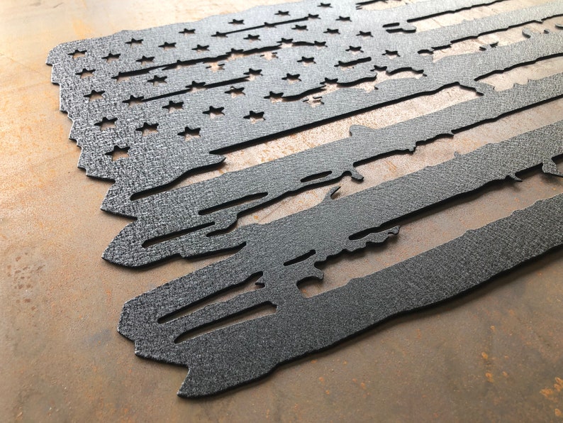 Metal Tattered American Flag, Textured Black American Flag Cutout ...