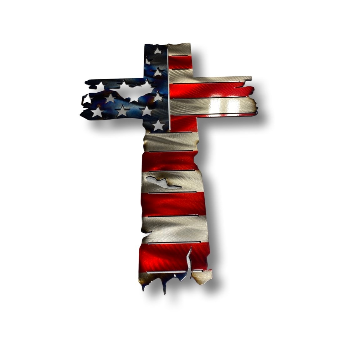 Metal Cross, American Flag, Metal American Flag, Tattered Cross ...