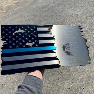 Thin Blue Line Metal American Flag With Policeman's Prayer, Metal Art ...
