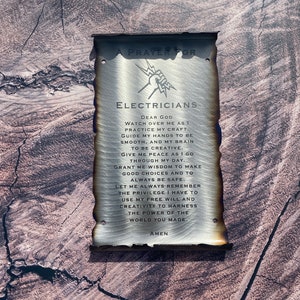Metal Electrician's Prayer Scroll, Electrician Gifts, Electrician ...