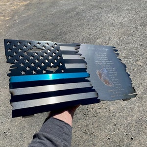 Thin Blue Line Metal American Flag With Policeman's Prayer, Metal Art ...