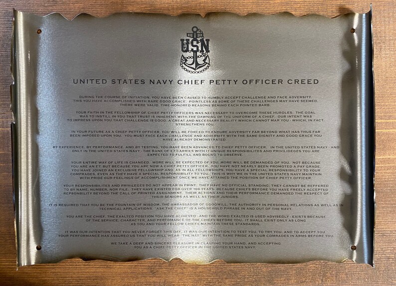 Chief Petty Officer Creed Metal Scroll, US Navy Chief Creed, Navy E7 ...
