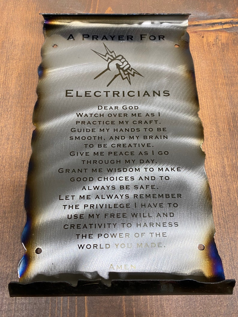 Metal Electrician's Prayer Scroll, Electrician Gifts, Electrician ...