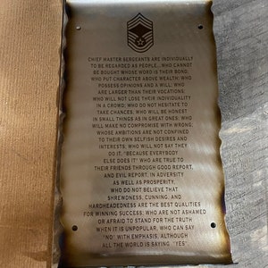Chief Master Sergeant Creed Metal Scroll, Air Force USAF Cmsgt, Metal ...