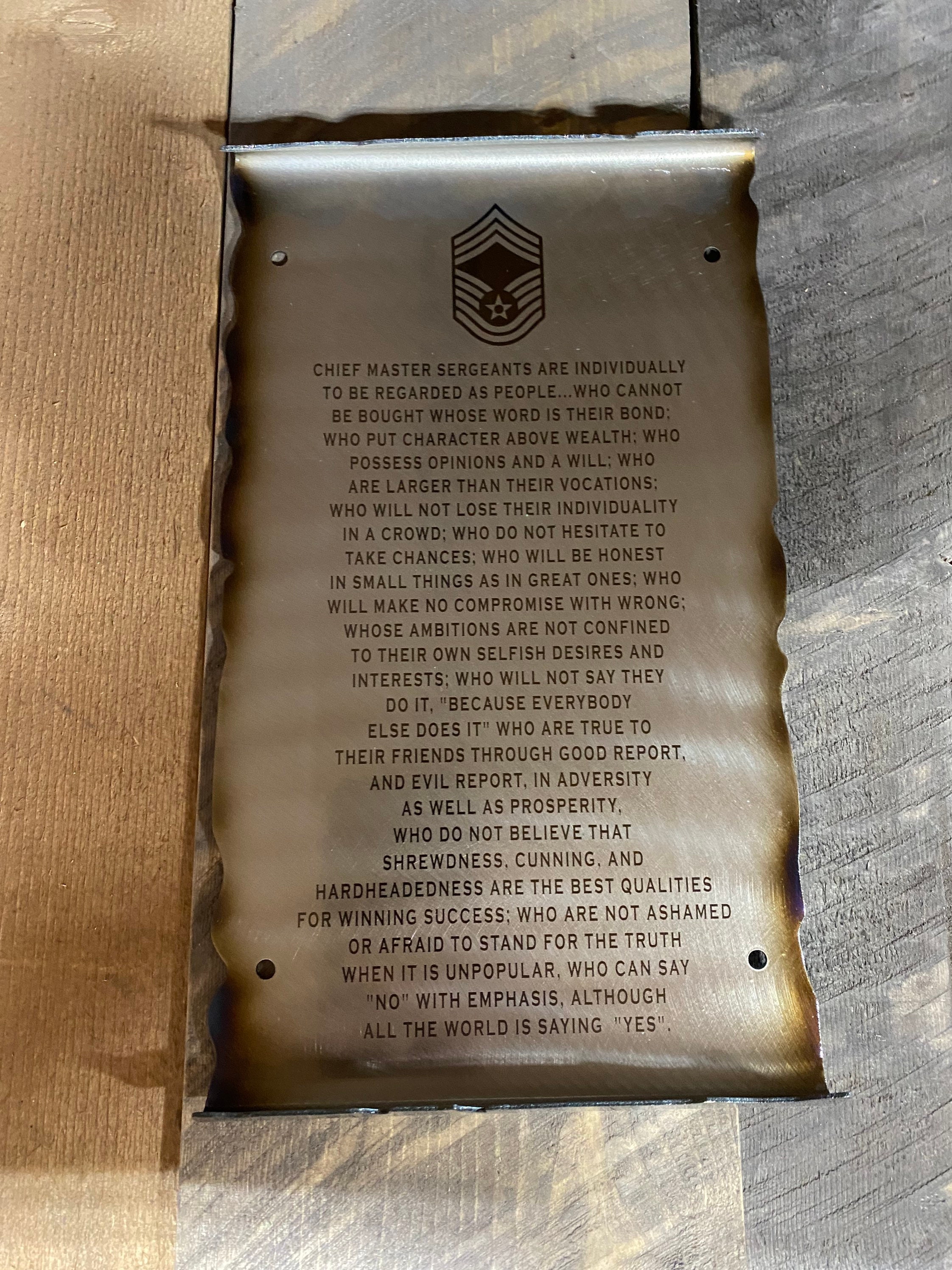 Chief Master Sergeant Creed Metal Scroll, Air Force USAF Cmsgt, Metal ...