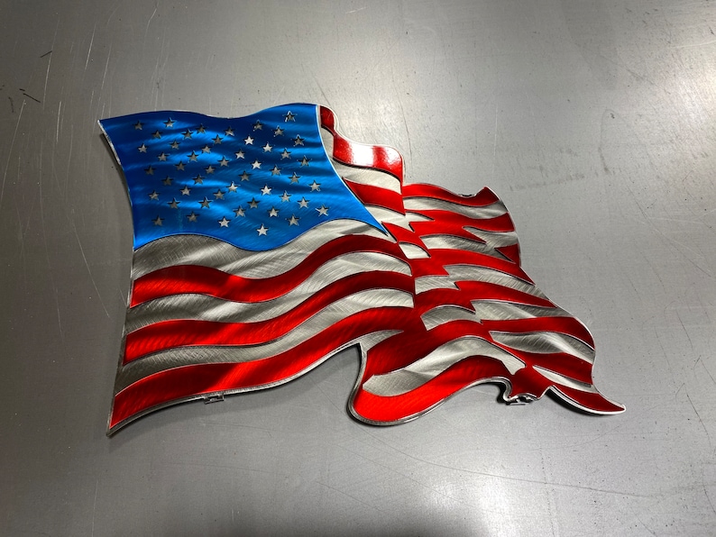 Wavy American Flag, Metal Flag, Patriotic Metal Decor, Steel Flag ...