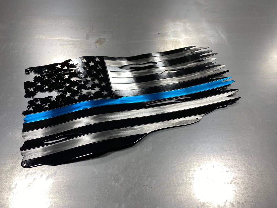 Thin Blue Line American Flag Metal Art Police Flag Back the Blue Metal ...