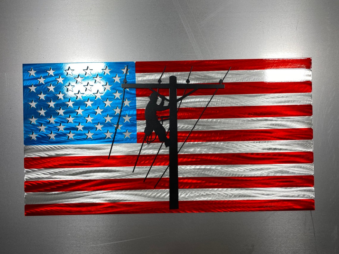Lineman American Flag, Lineman Metal Flag, Lineman Gifts, Lineman Life ...