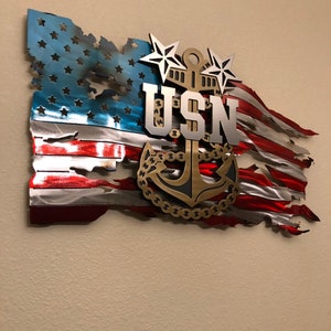 Master Chief Navy American Flag Officially Licensed, Tattered Flag, USN ...