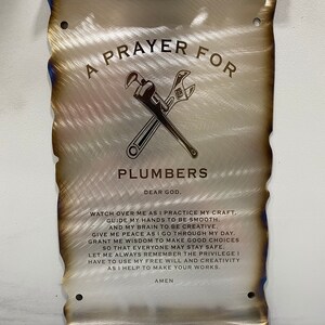 Plumbers Prayer, Plumbers Gift, Plumbers Apprentice Gift, Metal Wall ...