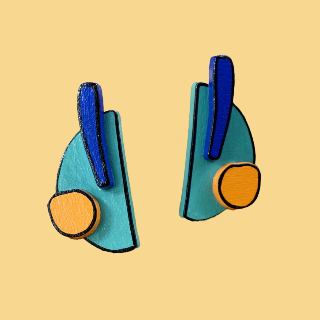 Geometric Statement Earrings, Half Moon Earrings, Modern Stud Earrings ...