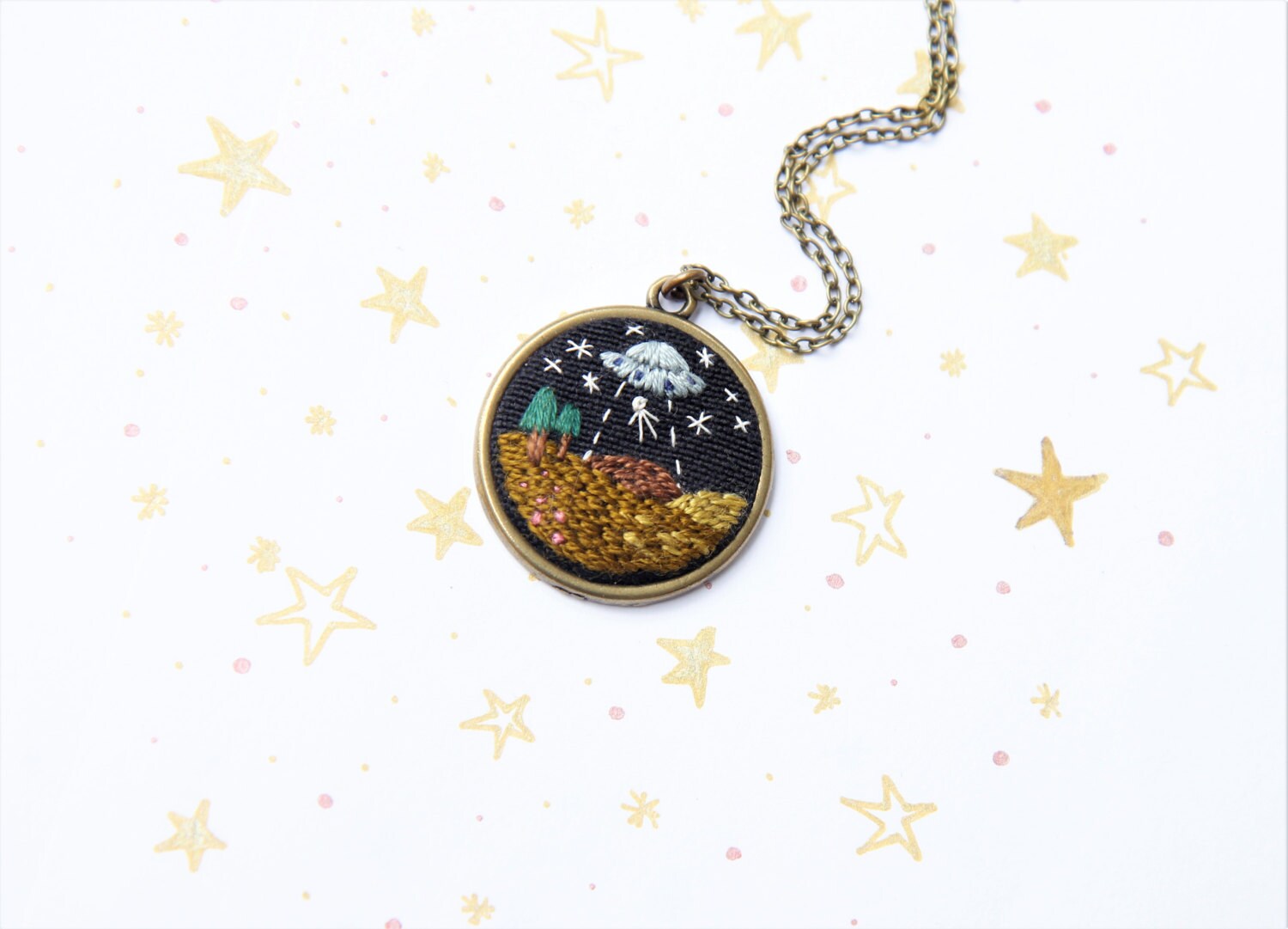 Space Jewelry Pendant Embroidery Necklace Ufo Jewelry - Etsy