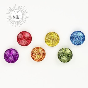 Rainbow Glitter Mini Magnets // Set of 6 - 12mm - 1/2" Round Glass ...