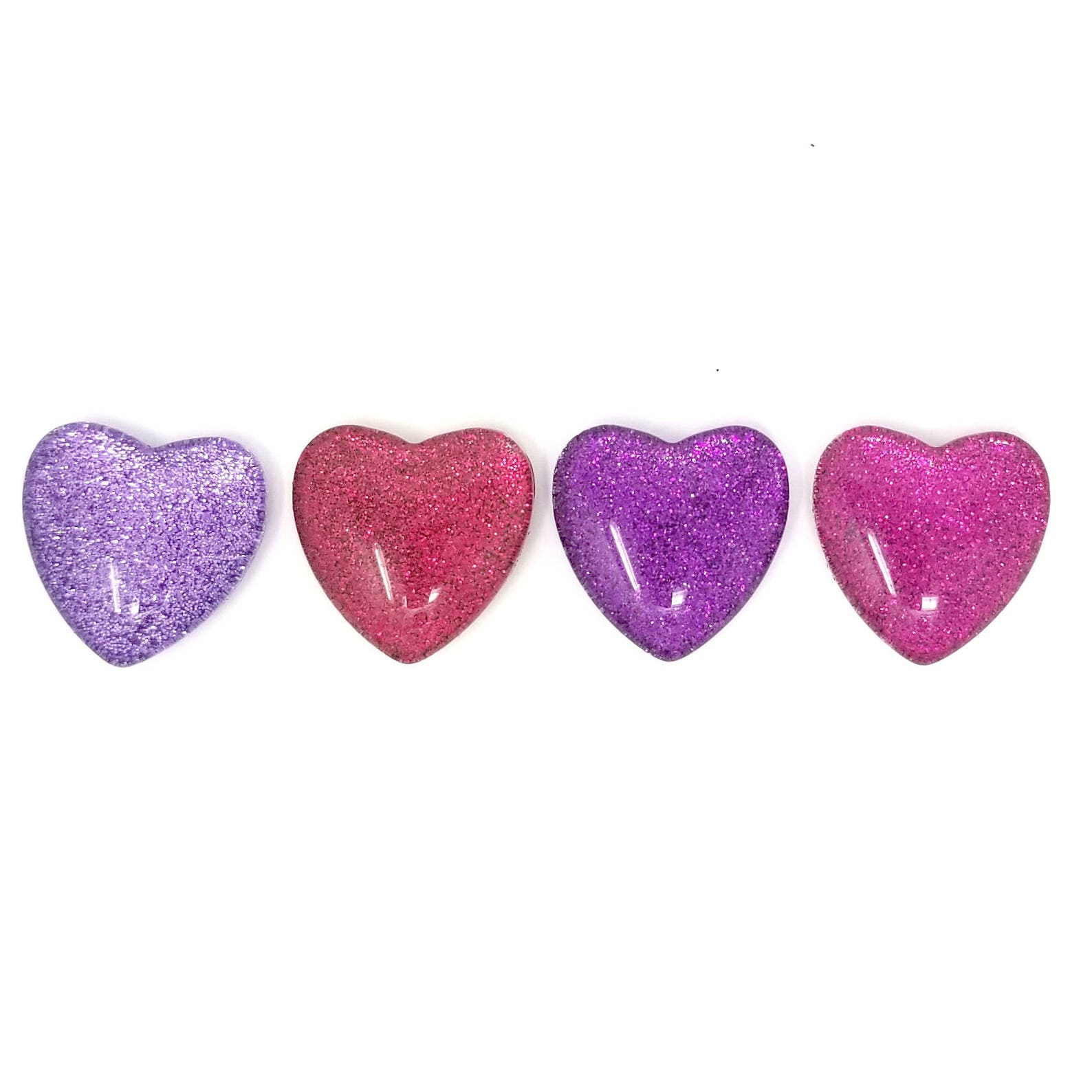 Glitter Magnets // Set of 4 - 1” Heart-shaped Glass Magnets // Pink and ...
