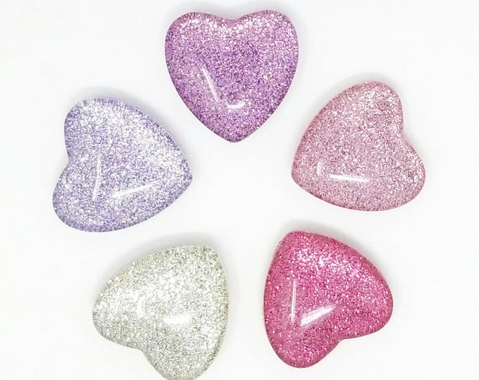 Glitter Magnets // Set of 5 - 1” Heart-shaped Glass Magnets // Pink and ...