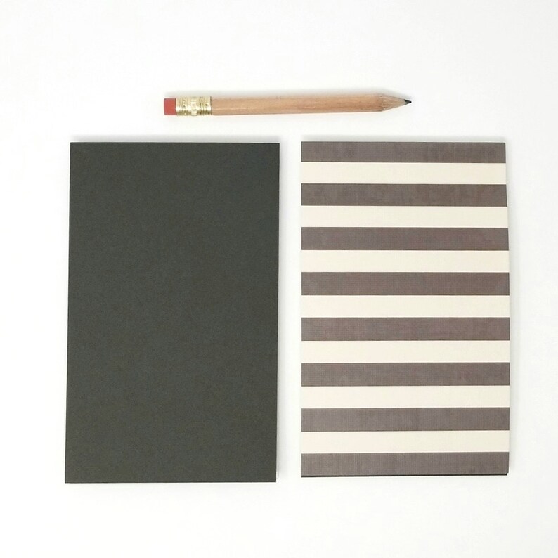 Set of 2 Notepads W/pencil / Floral Stripes / Gray - Etsy