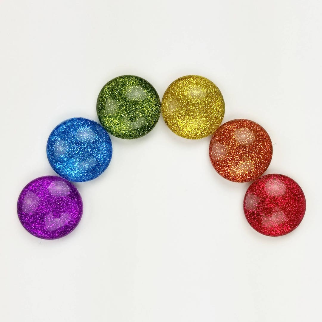 Rainbow Glitter Magnets // Set of 6 - 1” Round Glass Magnets // Pride ...