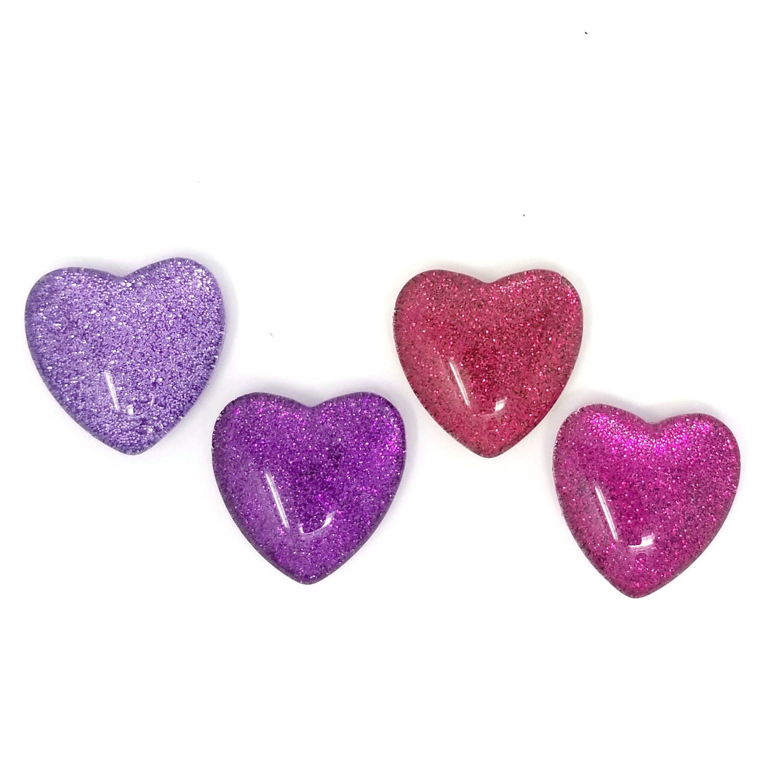 Glitter Magnets // Set of 4 - 1” Heart-shaped Glass Magnets // Pink and ...