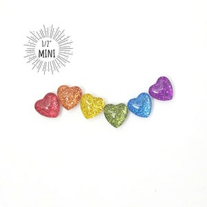 Rainbow Glitter Mini Magnets // Set of 6 - 12mm Heart-shaped Glass ...