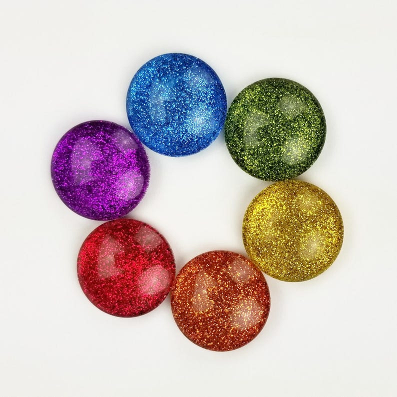 Rainbow Glitter Magnets // Set of 6 1 Round Glass Magnets - Etsy