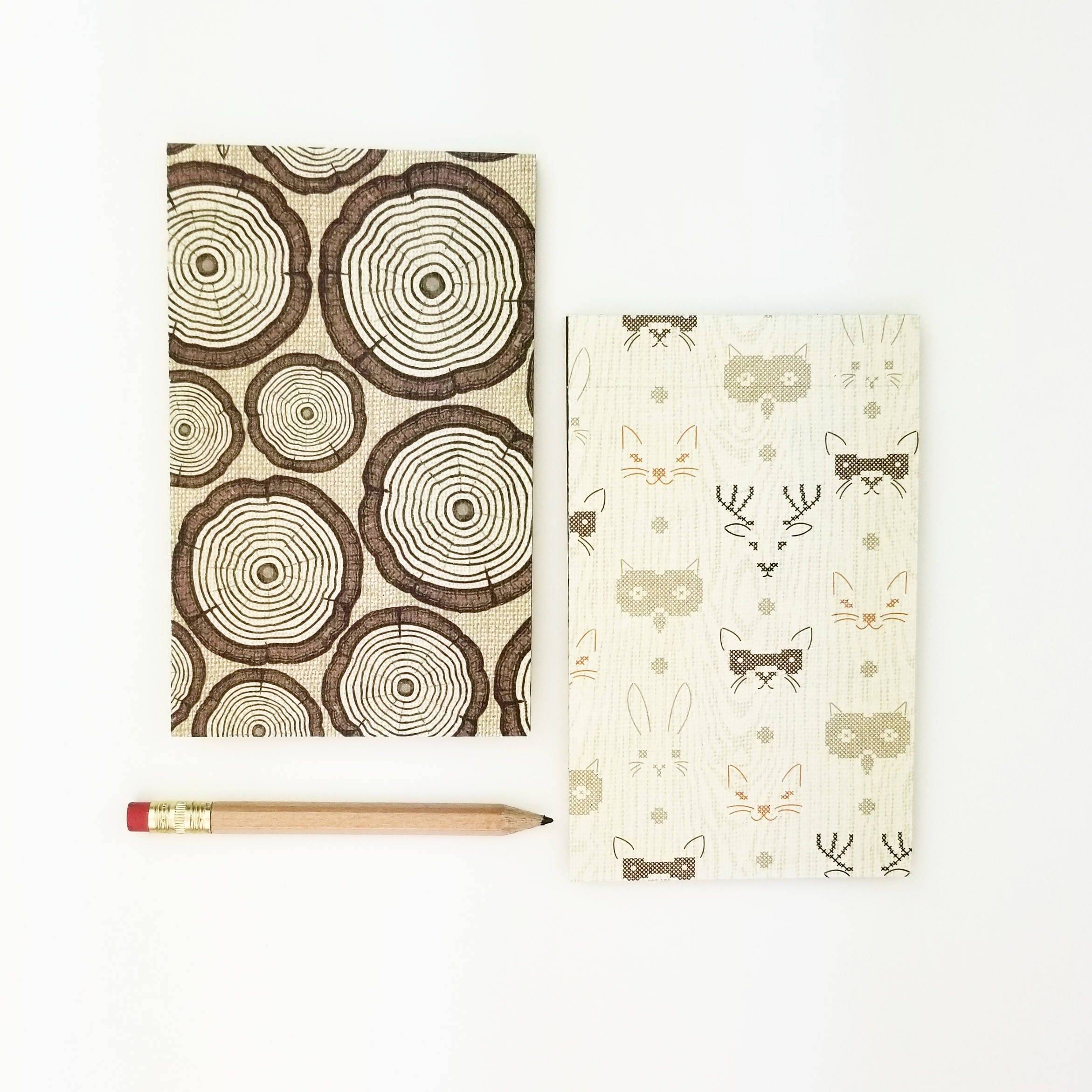 Set of 2 Notepads W/pencil / Woodland Theme Handmade Notebooks - Etsy