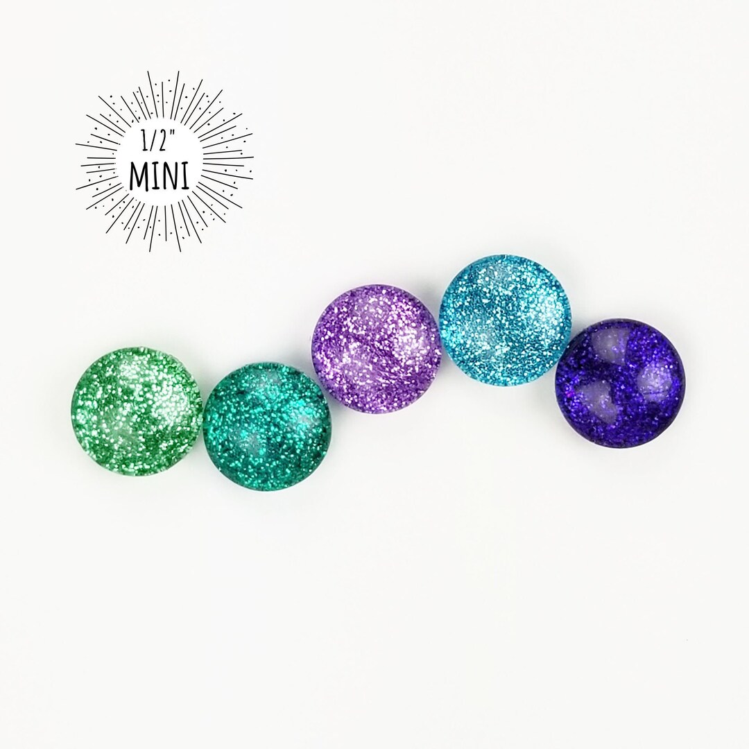 Mermaid Glitter Mini Magnets // Set of 5 - 12mm Round Glass Magnets ...