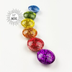 Rainbow Glitter Mini Magnets // Set of 6 - 12mm - 1/2" Round Glass ...