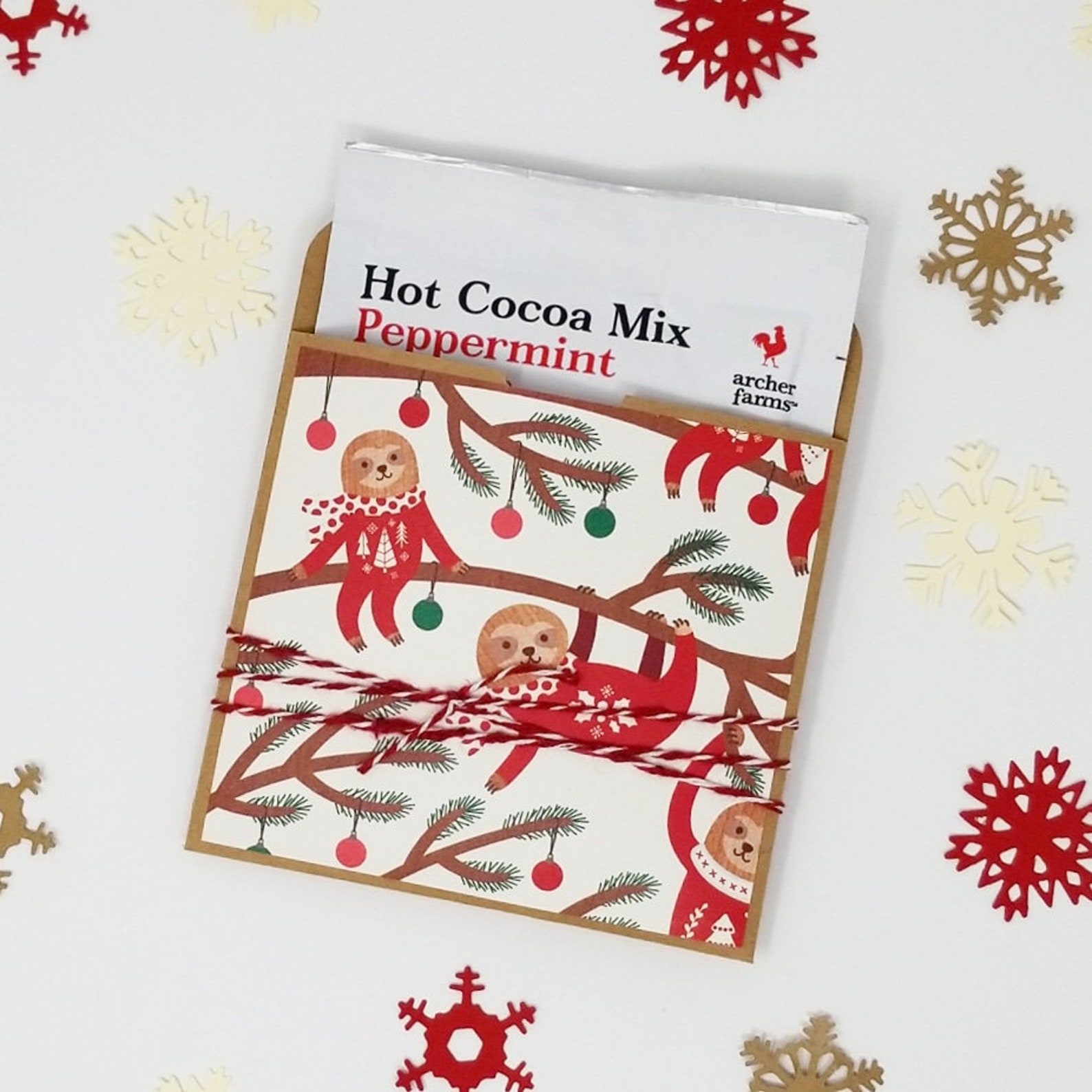 Sloth Hot Cocoa Pockets // Set of 3 // Sloths Pointsettias Candy Can ...