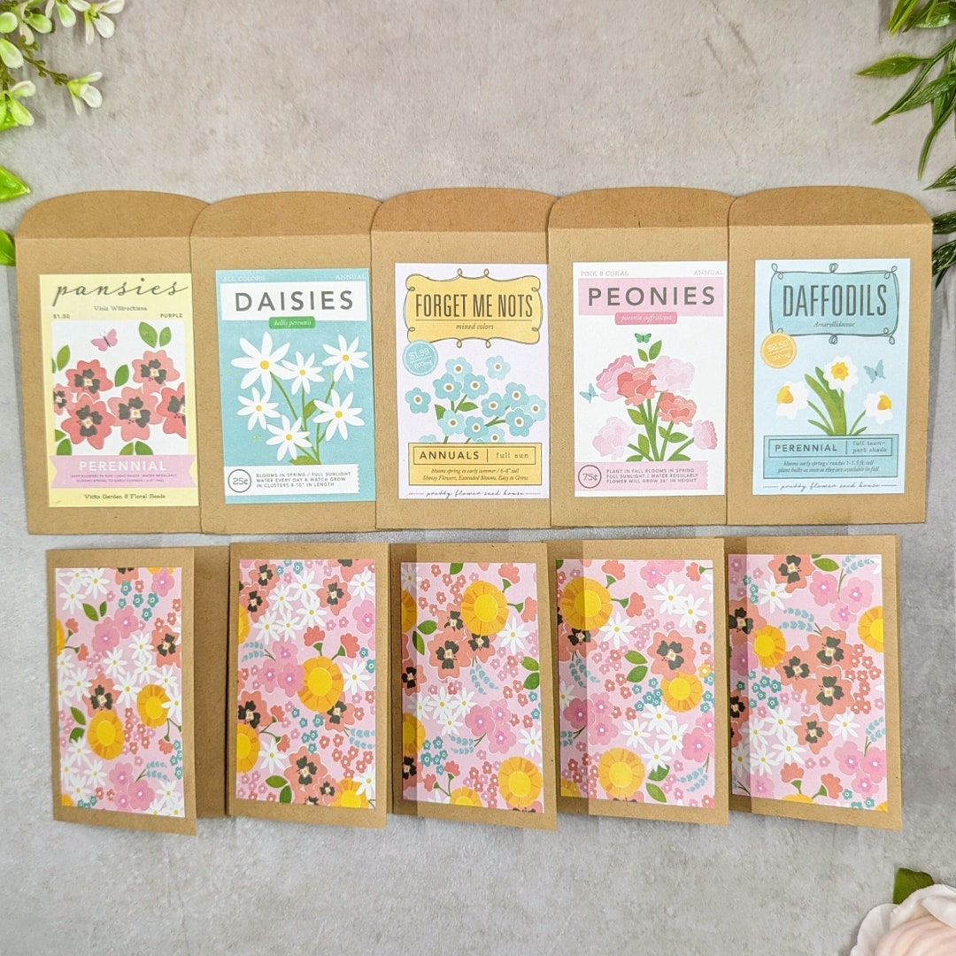 Mini Seed Packet Envelopes & Notecards // Set of 5 Bouquet Notes ...