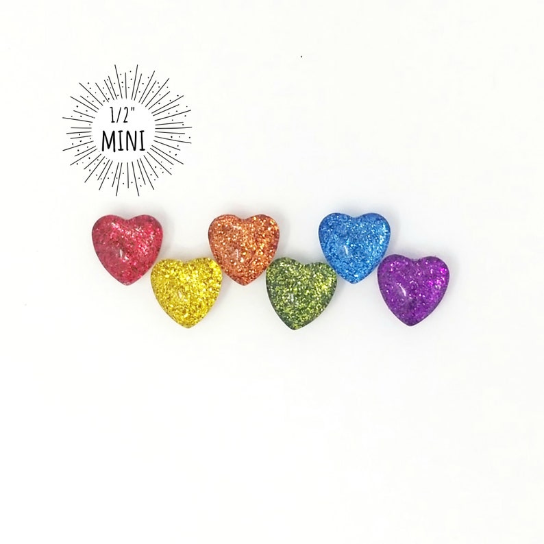 Rainbow Glitter Mini Magnets // Set of 6 12mm Heart-shaped - Etsy