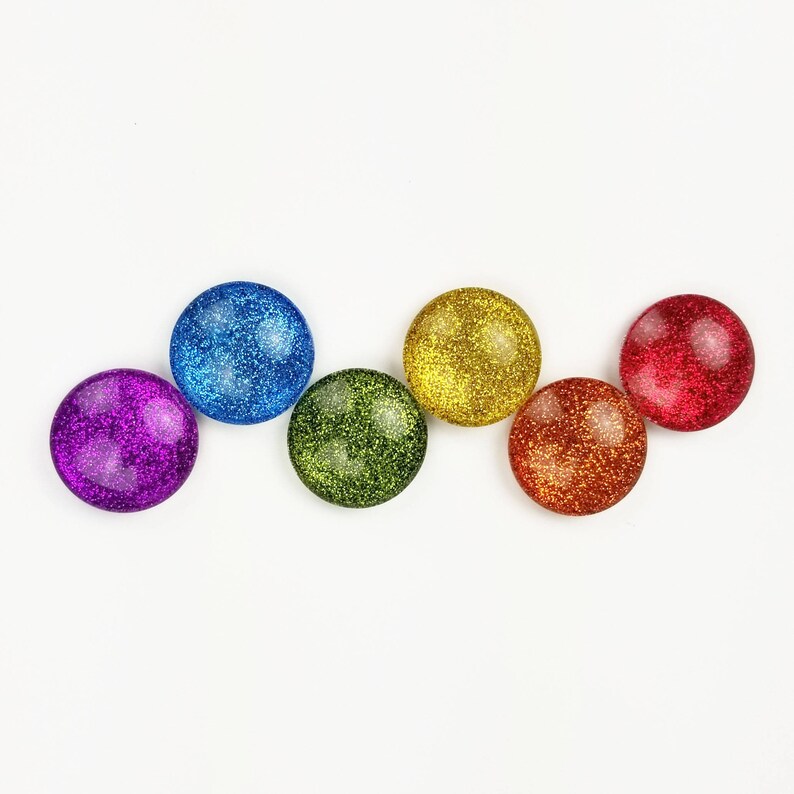 Rainbow Glitter Magnets // Set of 6 1 Round Glass Magnets - Etsy
