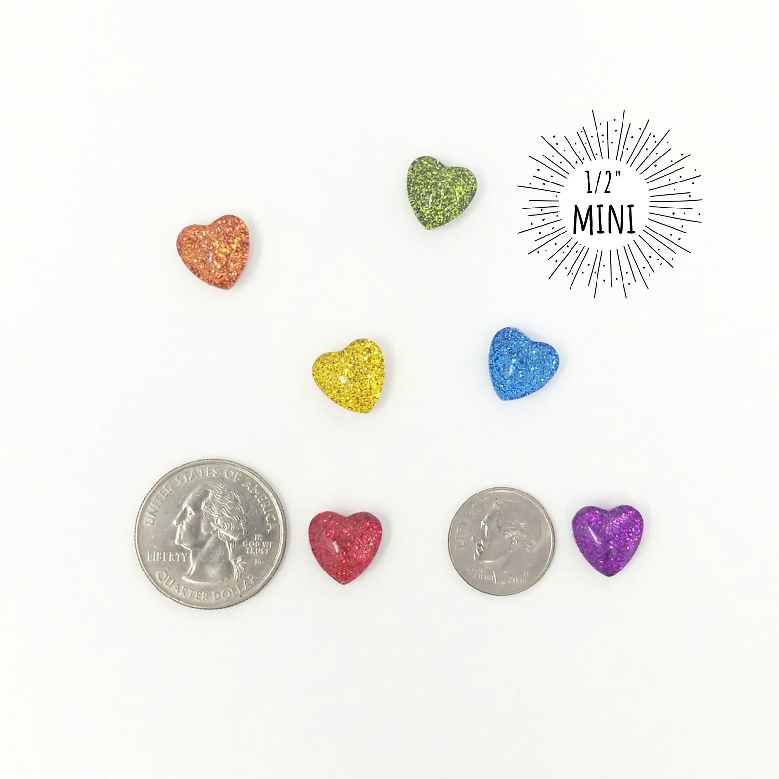 Rainbow Glitter Mini Magnets // Set of 6 12mm Heart-shaped - Etsy