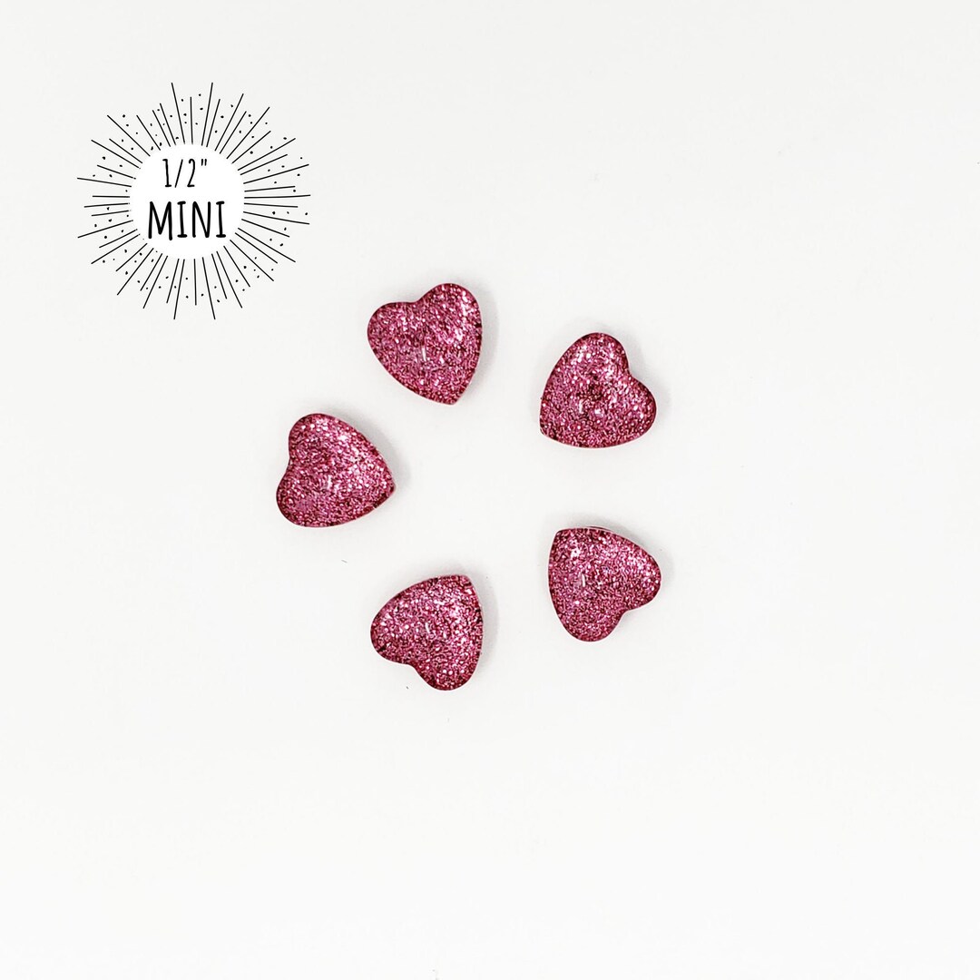 Pink Glitter Magnets // Set of 5- 1/2" Heart-shaped Glass Magnets ...
