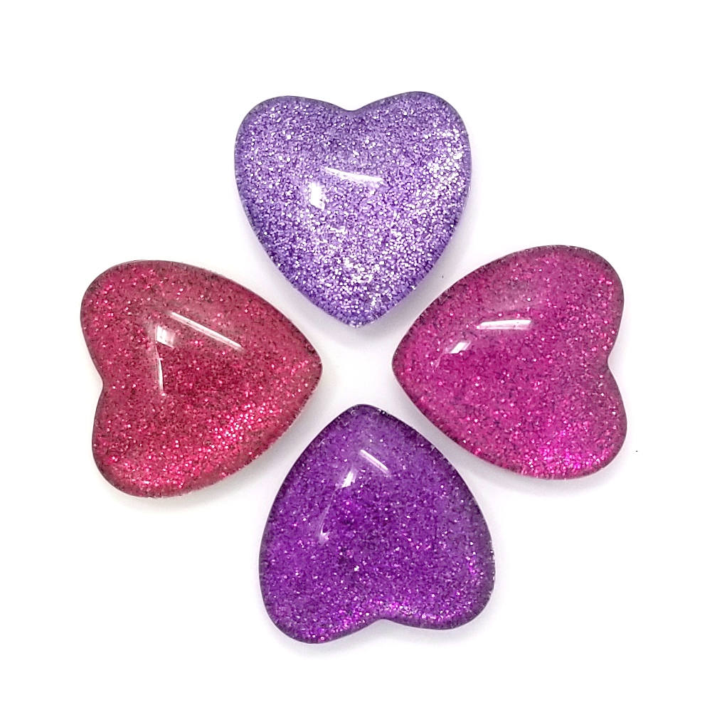 Glitter Magnets // Set of 4 - 1” Heart-shaped Glass Magnets // Pink and ...