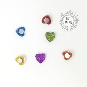 Rainbow Glitter Mini Magnets // Set of 6 - 12mm Heart-shaped Glass ...