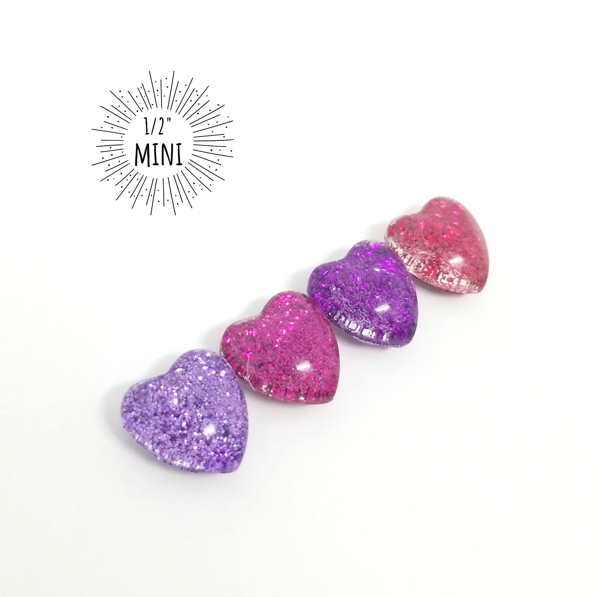 Mini Glitter Magnets // Set of 4 - 1/2" Heart-shaped Glass Magnets ...
