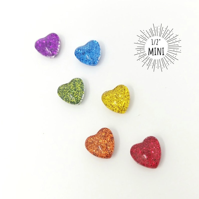 Rainbow Glitter Mini Magnets // Set of 6 12mm Heart-shaped - Etsy