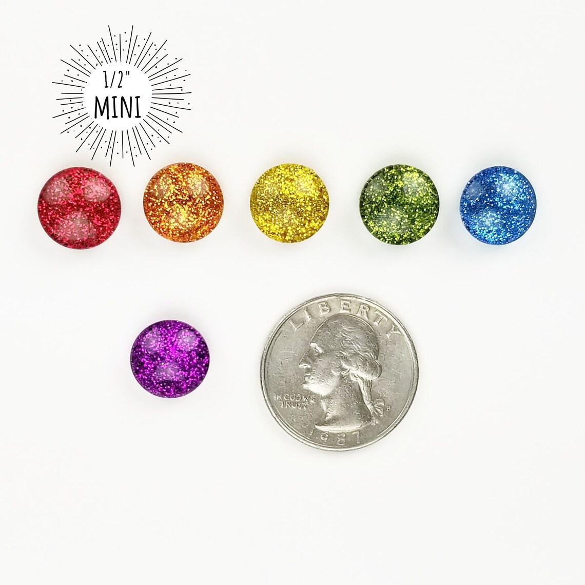 Rainbow Glitter Mini Magnets // Set of 6 12mm 1/2 - Etsy